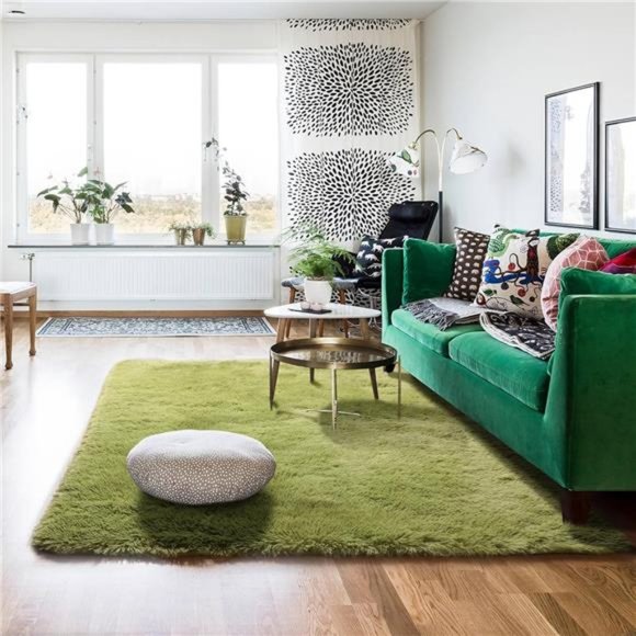 Accents | Grass Green Area Rug For Bedroom 4x6 Fluffy Shag For Living ...